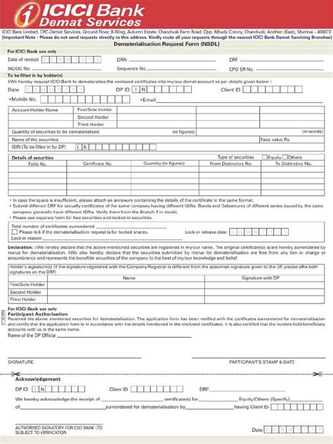 Icici Dematerialisation Request Form Pdf