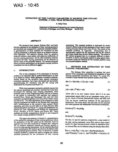 Pdf Estimation Of Time Varying Parameters In Discrete Time Dynamic