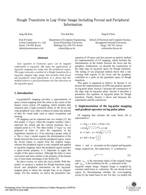 Hough Transform In Log Polar Image Including Foveal And Peripheral Information Pdf Equations