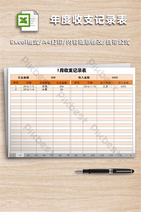 公司的年度收支記錄顯示明細 Excel模板素材免費下載 Pikbest