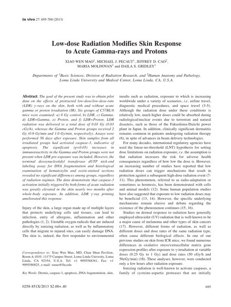 Pdf Low Dose Radiation Modifies Skin Response To Acute Gamma Rays And Protons