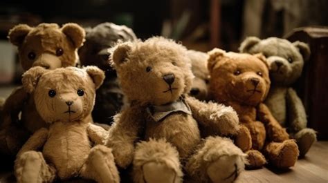 A Group Of Teddy Bears Are Sitting On A Table Premium Ai Generated Image