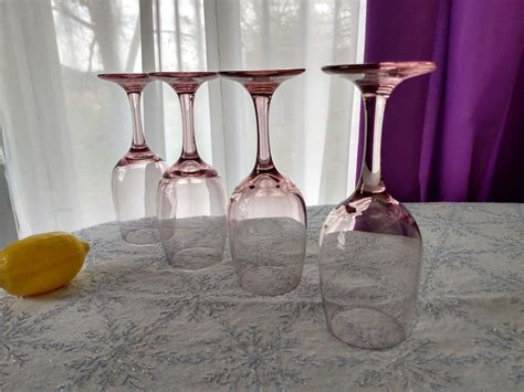 Libbey Premiere Blush Pink Wine Glasses Set Of 4 Stemware Retro 80s Dining Rose Pink Vintage