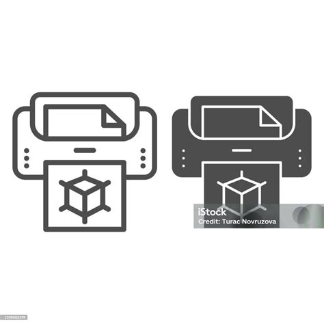 문서 줄과 글리프 아이콘이 있는 3d 프린터 흰색으로 격리된 기계 벡터 그림을 인쇄합니다 웹 및 앱을 위해 설계된 3d 기술 개요 스타일 디자인 Eps 10 10에 대한