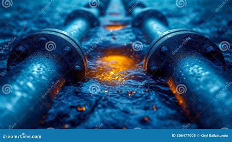 Underwater View Of A Pipeline For Pumping And Transporting Oil And Gas Along The Seabed Stock