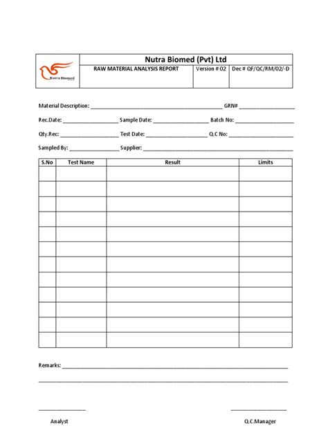 Raw Material Analysis Report Pdf