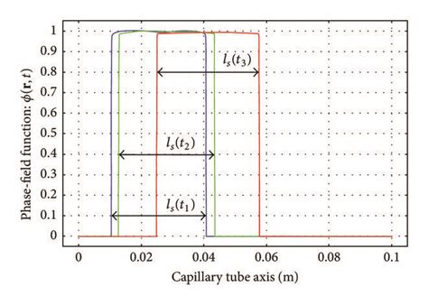 Plots Of The Phase Field Function ϕrt Along The Axis Of The Capillary Download Scientific
