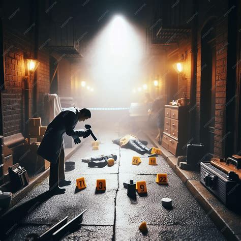 Premium Photo Realistic Scene Of A Detective Examining A Crime Scene