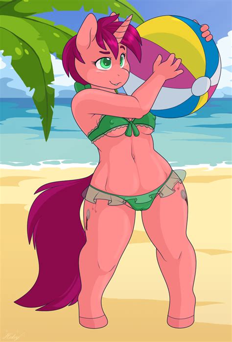 Suggestive Artist Helsy Oc Oc Only Unicorn Anthro Unguligrade Anthro Beach