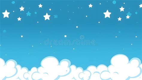 Bright Blue Sky With Fluffy Clouds And Stars Stock Illustration