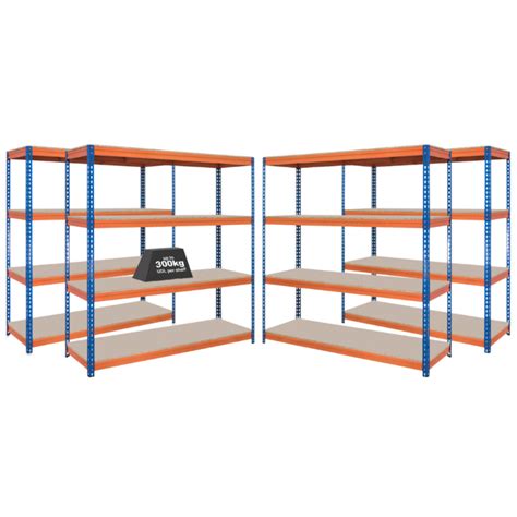 4x Storalex Crw Heavy Duty Garage Shelving 1800mm High 500kg Blue