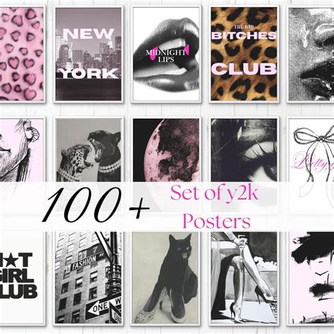 Y2k Fashion Poster Set Pink Leopard Print Gallery Wall Art Digital