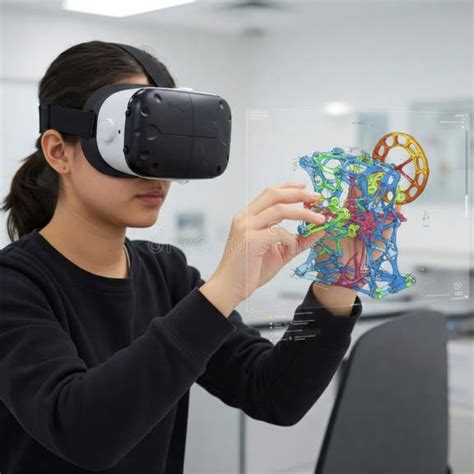 Engineer Interacting With 3d Model Using Virtual Reality Headset Stock Illustration
