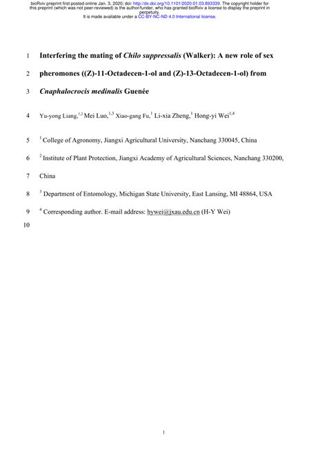 Pdf Interfering The Mating Of Chilo Suppressalis Walker A New Role Of Sex Pheromones Z