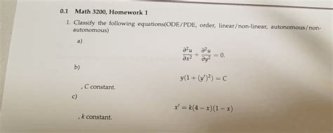 Solved 01 Math 3200 Homework 1 1 Classify The Following