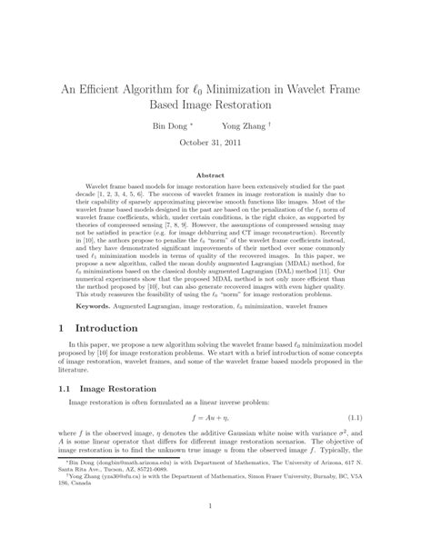 Pdf An Efficient Algorithm For L0 Minimization In Wavelet Frame Based Image Restoration