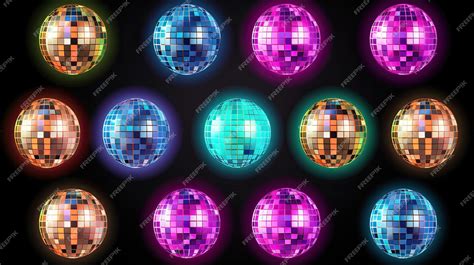 Premium Ai Image Bright Glowing Disco Balls Set Isolated On Black Background