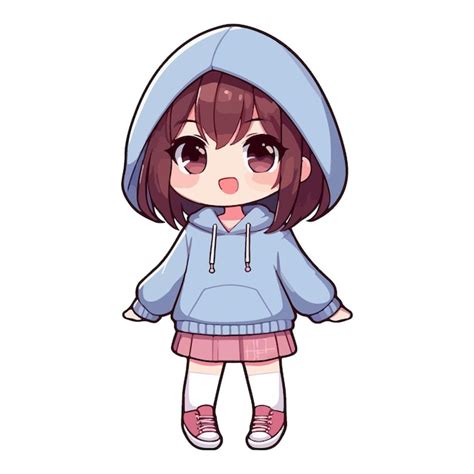 Cute Chibi Girl Wearing Cute Hoodie Vector Style Premium Ai Generated