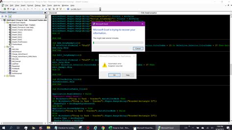 Need Help Userform Error Resulting In Excel Crash Automation Error Exception Occurred