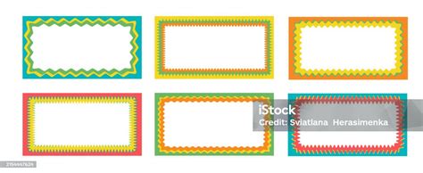 물결 모양의 지그재그 가장자리가 있는 직사각형 프레임 세트입니다 장식적인 디자인을 위한 유행 구부려진 기하학적인 구조 벡터