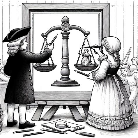 Twee Kinderen Tekenen Een Afbeelding Van Een Weegschaal Als Symbool