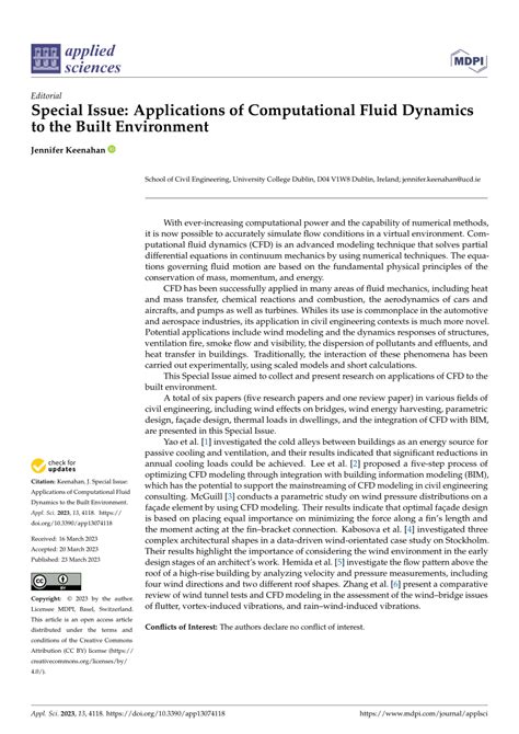 Pdf Special Issue Applications Of Computational Fluid Dynamics To The Built Environment