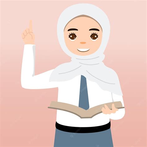 고등학교 유니폼 벡터 일러스트를 입고 Hijab 무슬림 학생 프리미엄 벡터