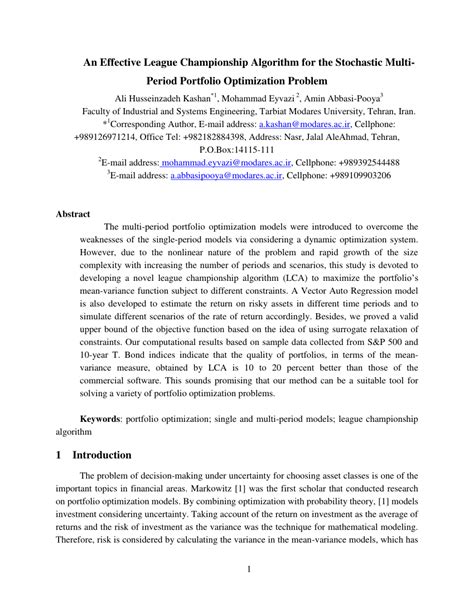 Pdf An Effective League Championship Algorithm For The Stochastic Multi Period Portfolio
