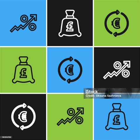 세트 라인 백분율 화살 유로 기호와 파운드 아이콘 동전 돈 벡터 0명에 대한 스톡 벡터 아트 및 기타 이미지 0명 가방 경제 Istock