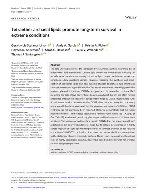 Pdf Tetraether Archaeal Lipids Promote Long‐term Survival In Extreme