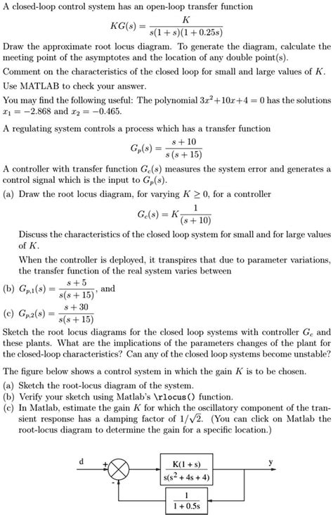 Solved A Closed Loop Control System Has An Open Loop Transfer Function