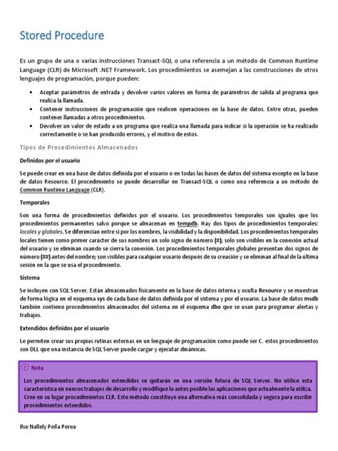 Stored Procedure Pdf Sql Servidor Sql De Microsoft