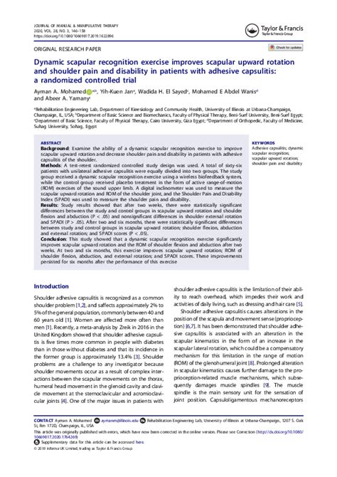 Pdf Dynamic Scapular Recognition Exercise Improves Scapular Upward