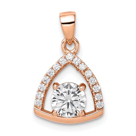 Ssgold Plated Sterling Silver Rose Tone Triangle Cz Pendant Qp5049