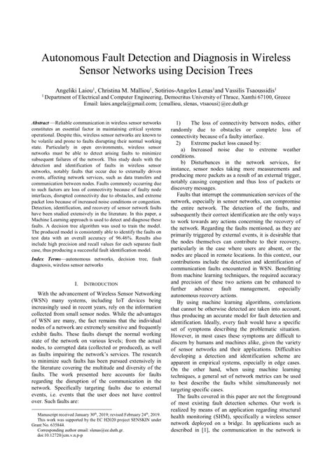 Pdf Autonomous Fault Detection And Diagnosis In Wireless Sensor Networks Using Decision Trees
