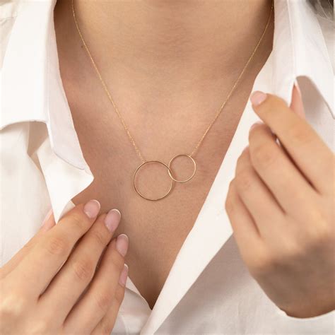 14k Gold Interlocking Circles Necklace Double Circle Anniversary