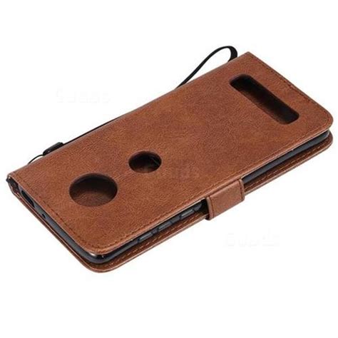 Retro Greek Classic Smooth PU Leather Wallet Phone Case For Motorola Moto Z Play Brown