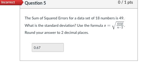 Solved The Sum Of Squared Errors For A Data Set Of Chegg Com