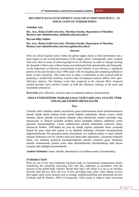 Pdf Recursive Data Envelopment Analysis In Port Efficiency An Application On Turkish Ports