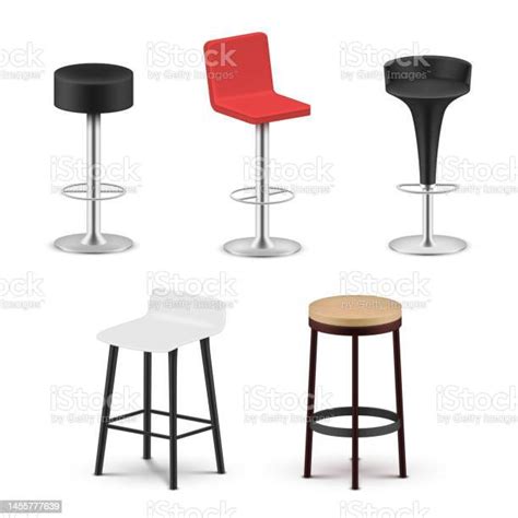바 의자 다른 모양의 색상 집에 앉아 카페 바 세트 현실적인 벡터 일러스트 레이 션 의자에 대한 스톡 벡터 아트 및 기타 이미지 의자 스툴 3차원 형태 Istock