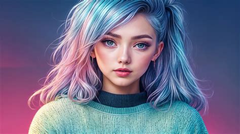 Blue Hair Wallpaper 4k Asian Girl Ai Art Blue Eyes