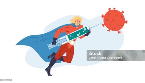 플랫 만화 슈퍼 히어로 캐릭터 싸움 코로나 바이러스 공대 예방 벡터 일러스트 개념 슈퍼히어로에 대한 스톡 벡터 아트 및 기타