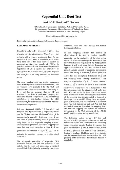 Pdf Sequential Unit Root Test