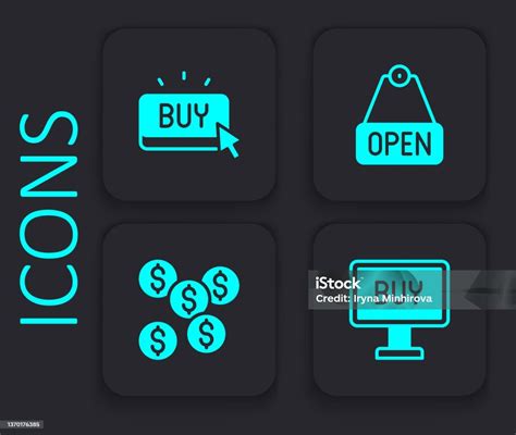구매 버튼을 설정하면 텍스트 열기 및 달러 기호 아이콘이 있는 끊기 기호가 걸려 있습니다 검은 색 사각형 버튼 벡터 0명에 대한 스톡 벡터 아트 및 기타 이미지 Istock
