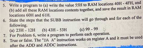 Solved 5 Write A Program To A Write The Value 55h To Ram