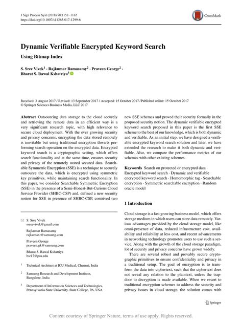 Dynamic Verifiable Encrypted Keyword Search Using Bitmap Index