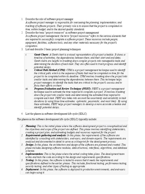 Describe The Role Of Software Project Manager Pdf Project Management Six Sigma