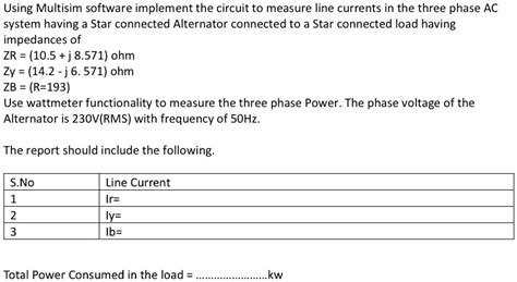 using multisim software implement the circuit to measure line currents
