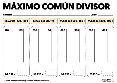 Fichas de Ejercicios de Máximo Común Divisor MCD