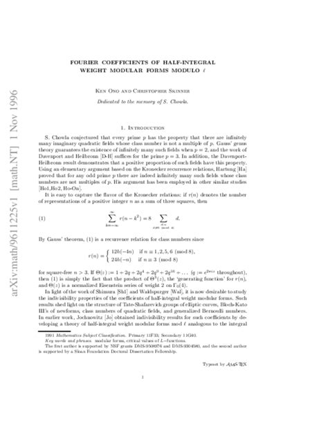 Pdf Fourier Coefficients Of Half Integral Weight Modular Forms Modulo